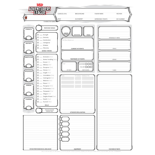 Official D&D 5E Adventurer's League Character Sheet and Log - Cropped | EN World | Dungeons ...